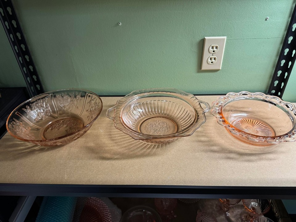 Miss America Pink Depression Glass Pieces plates, bowls, goblets, candy ...