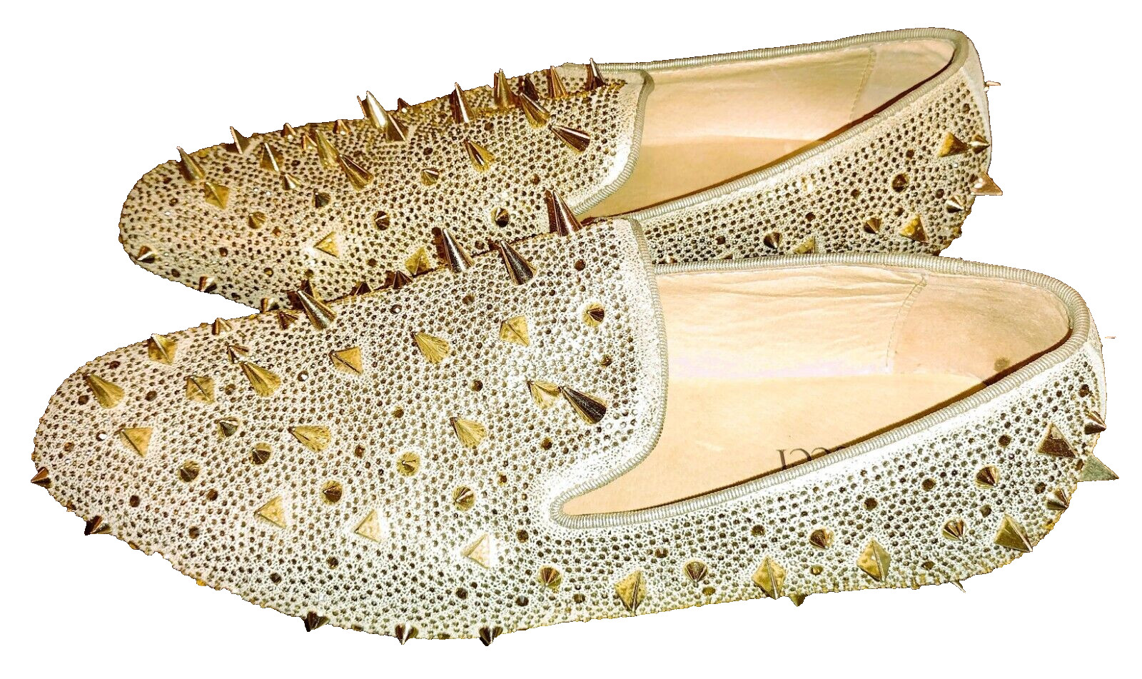 FERUCCI Gold Spike Leather Slippers Loafers Shoes Fla… - Gem