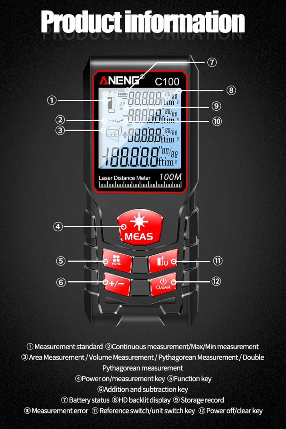 Distance Meter Electronic Ruler Handheld Digital Tape Rangefinder ...