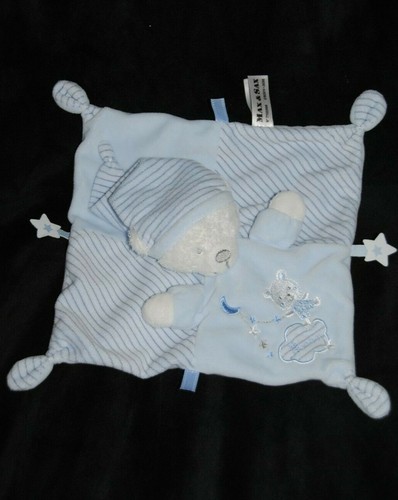 Doudou MAX ET SAX Ours Plat Bleu Nuage Moon Lune Etoile Bonnet Rayé ...