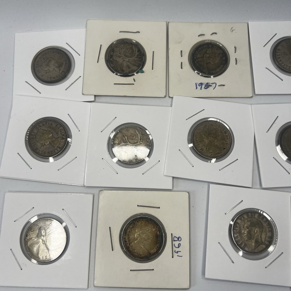 Canadian Coin Collectors Dream Lot 3.7ozt Silver Quarters Dimes + 400 ...