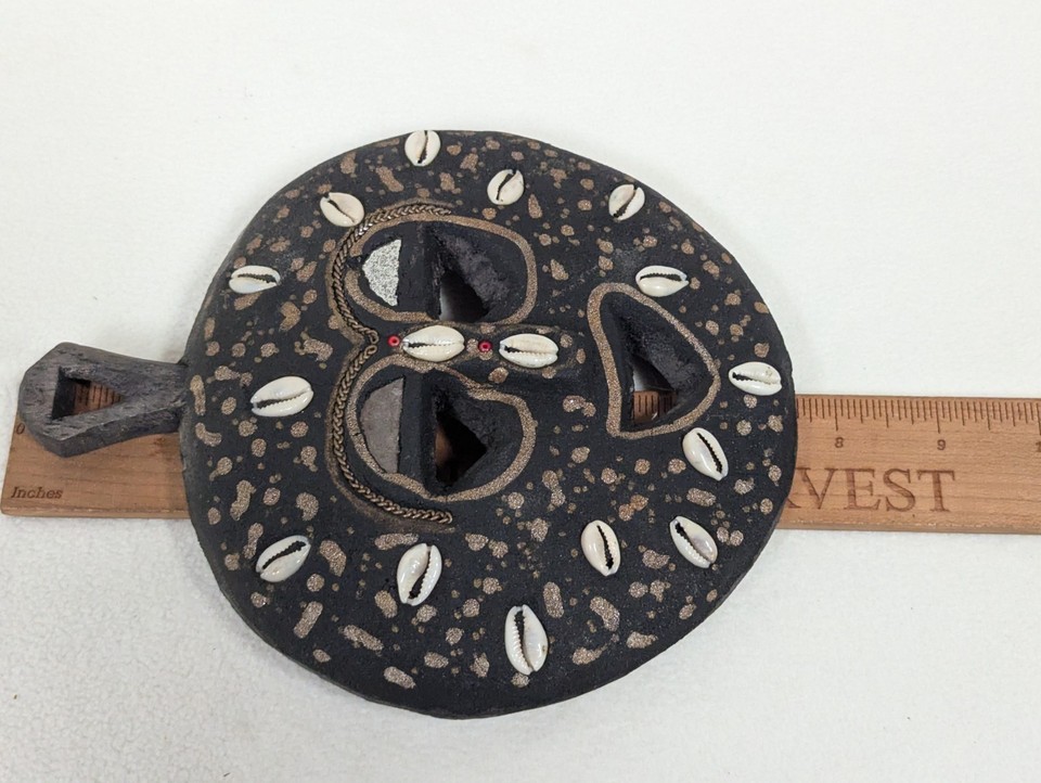 Vtg Hand Carved Tribal Mask West African Wooden ~ Malindi Cowrie Shells ...