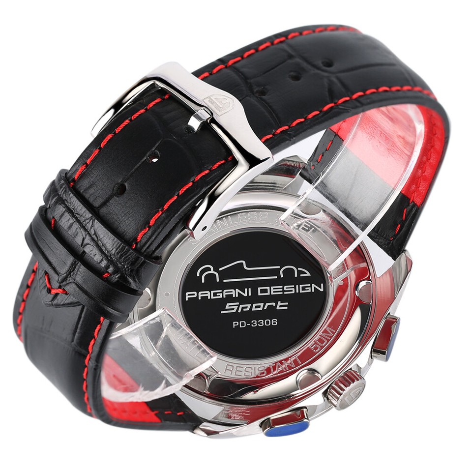 PAGANI DESIGN Genuine Leather Band Chronograph Men Quartz Date Wrist ...