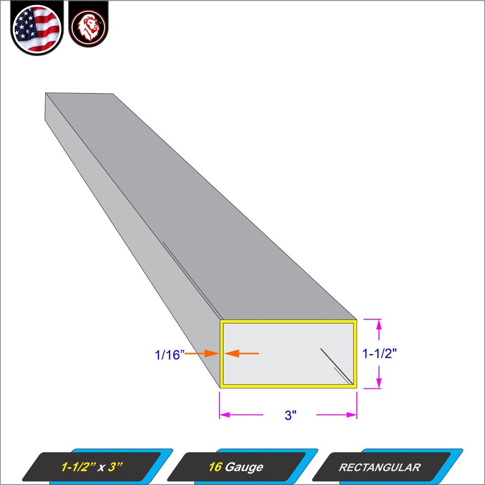 1-1/2" x 3" Rectangular Metal Tube - Mild Steel - 16 gauge - ERW - 84 ...