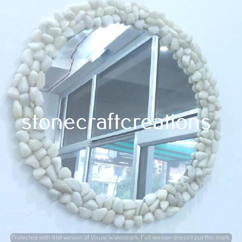Wall Mirror, Handmade Art Gemstone Inlay Crystal Mirror, Stone Mirror ...