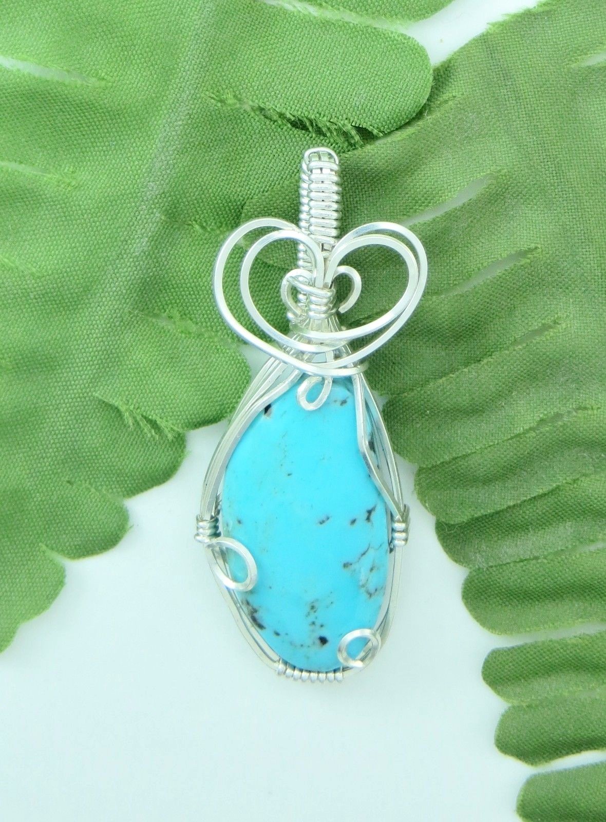 TURQUOISE WIRE WRAP PENDANT STERLING SILVER | eBay