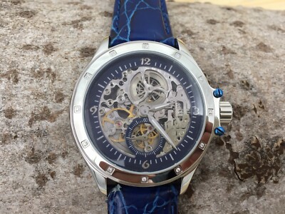 Loewenstein automatic watch skeleton - rhinestones - leather strap ...
