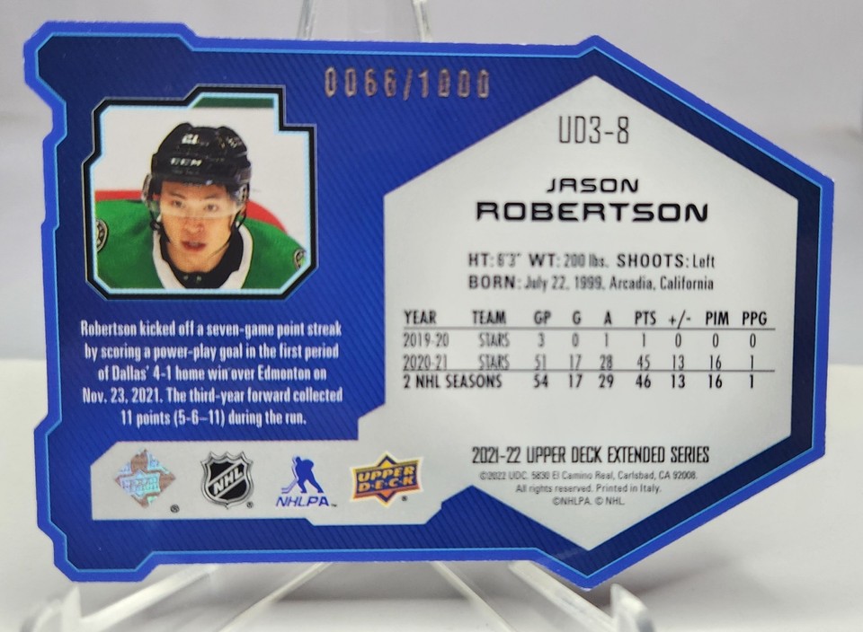 Jason Robertson 2021-22 Upper Deck Extended UD3 #/1000 Dallas Stars | eBay