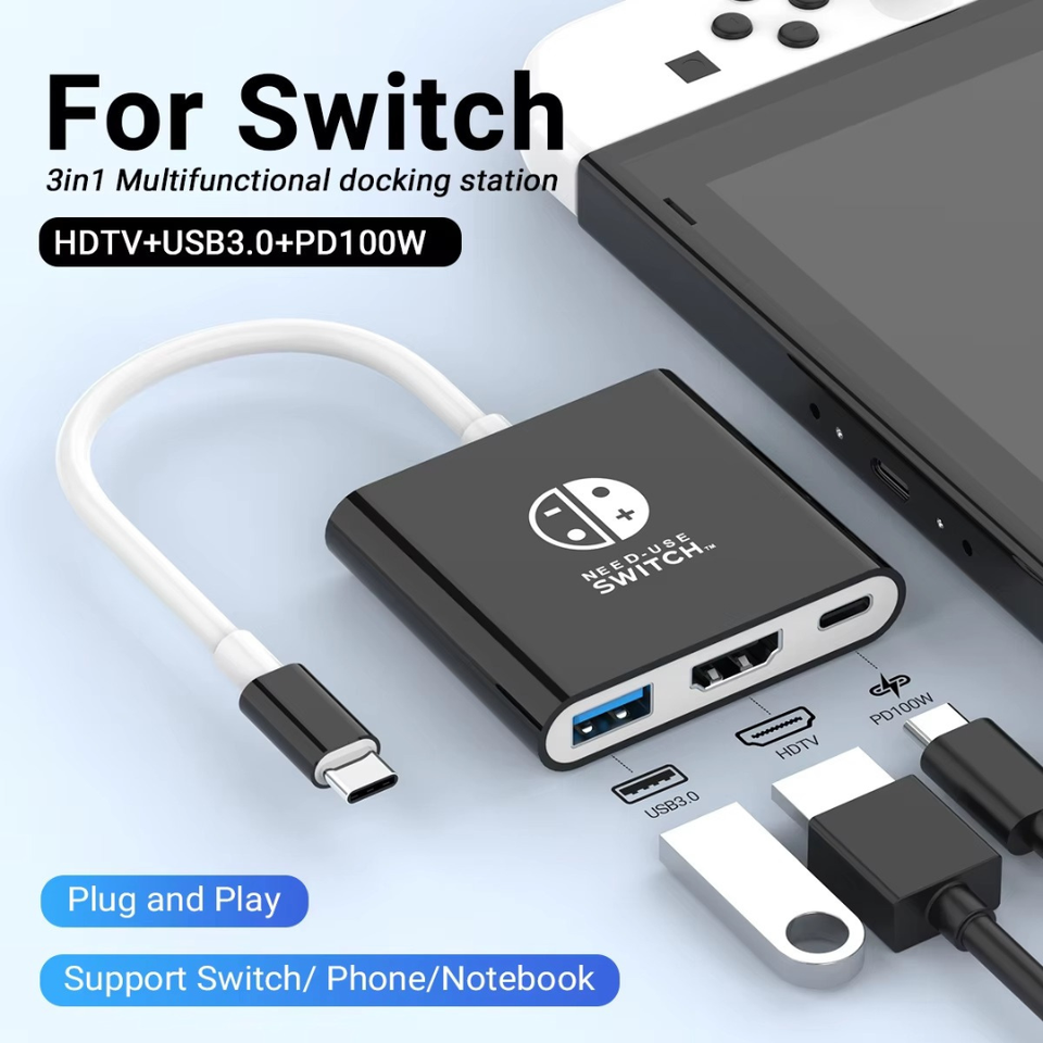 HDMI TV Dock For Nintendo Switch 1/2/OLED Docking Replacement Adapter ...