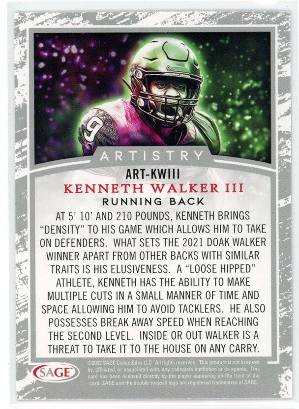 2022 Sage High Series Football Kenneth Walker III Artistry #ART-KWIII ...