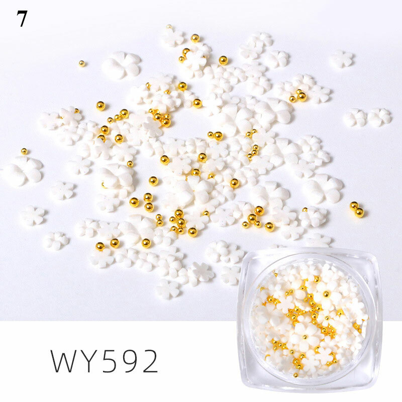 6/12 Grides Mixed Bead Nail Gem Pearl 3D Five-Petal Flowers Nails Art ...