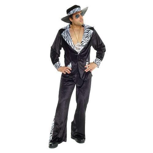 Mens Black PIMP DADDY Costume + Hat 1970s Big Daddy Velvet Suit ...
