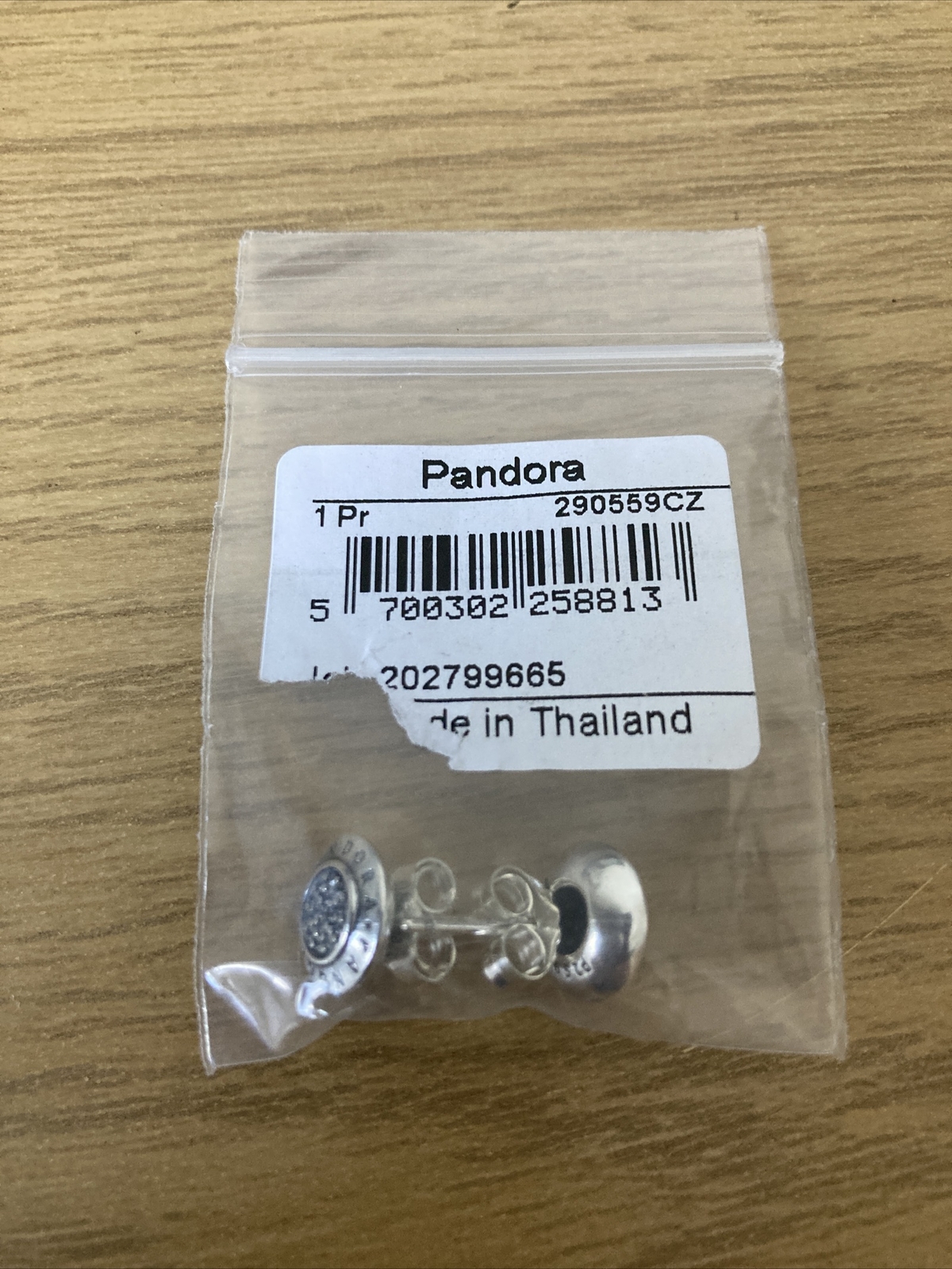 PANDORA Sparkling Logo Stud Earrings (290559CZ) for sale online | eBay