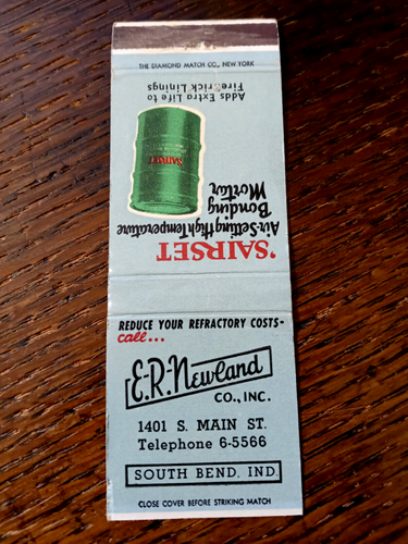 Vintage Matchbook: Sairset Mortar, E.R. Newland Co, South Bend, IN | eBay
