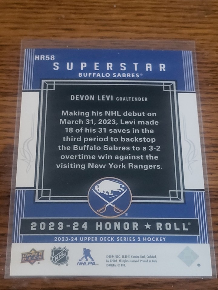 2023-24 UD Series 2 Devon Levi Superstar Honor Roll 042/250 Buffalo ...