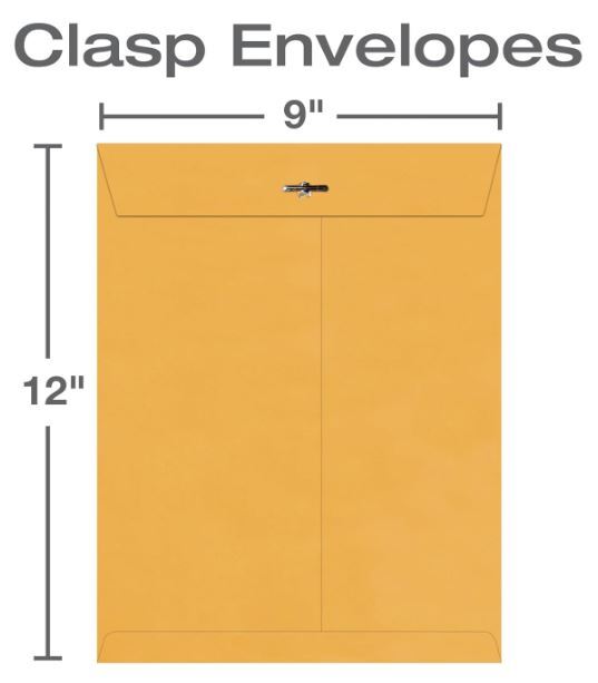 9 x 12 Inches Clasp Envelope with Deep Gummed Flaps 28LB Brown Kraft ...