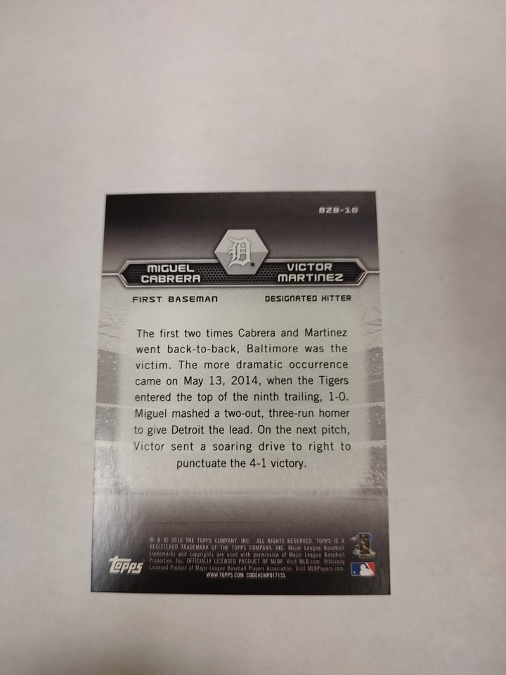 2016 Topps Back to Back #B2B10 Victor Martinez/Miguel Cabrera (PWE)(02 ...