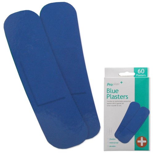 60x WATERPROOF BLUE PLASTERS Catering Chef Finger Hand Injury Cut Wound ...
