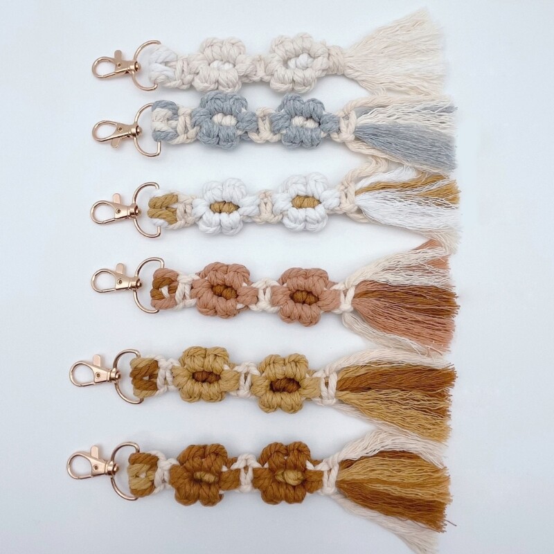 Keys Buckle Keychain Cotton Rope Flower Crochet Keys Strap Anti-Lost ...