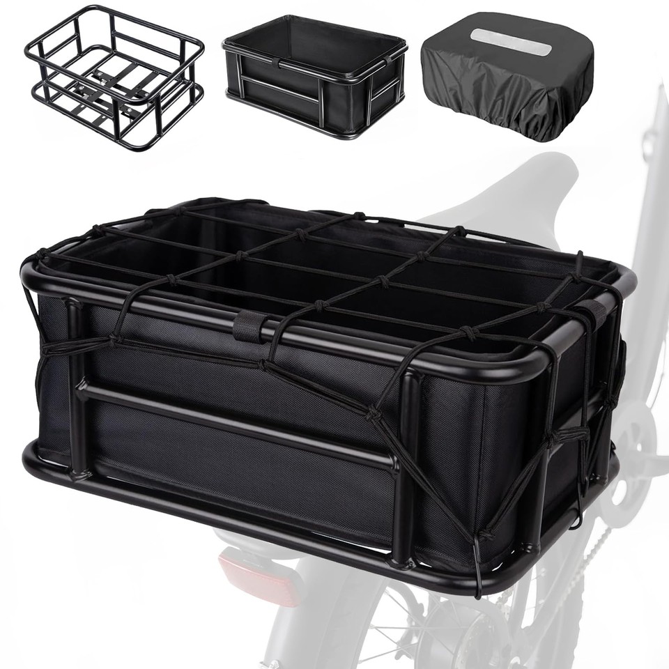 Rear Rack Bike Basket for E-Bikes & Bikes - Heavy-Duty Bicycle Basket ...