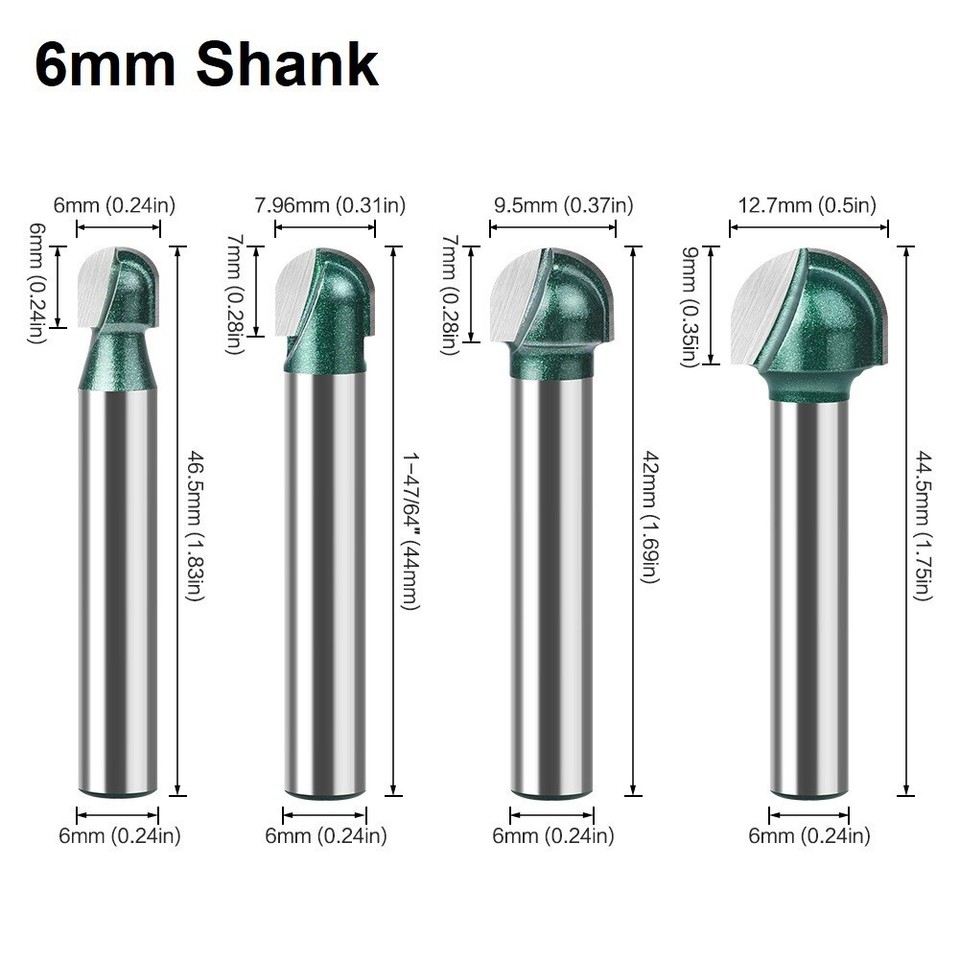 Router Bits Set 4 Round Groove Tools for Notching in Various Materials ...