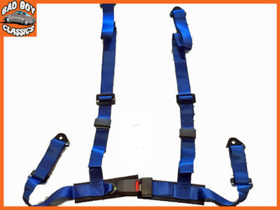 4 Point Blue Racing Car Seat Belt Harness Adjustable Straps Universal ...