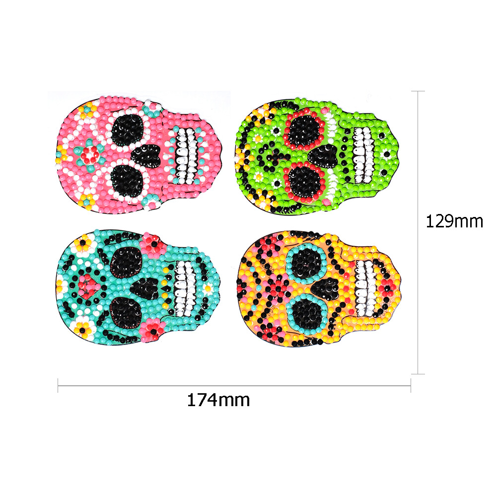 4pcs Diamond Mosaic Sticker DIY Color Skulls Adhesive Rhinestones ...