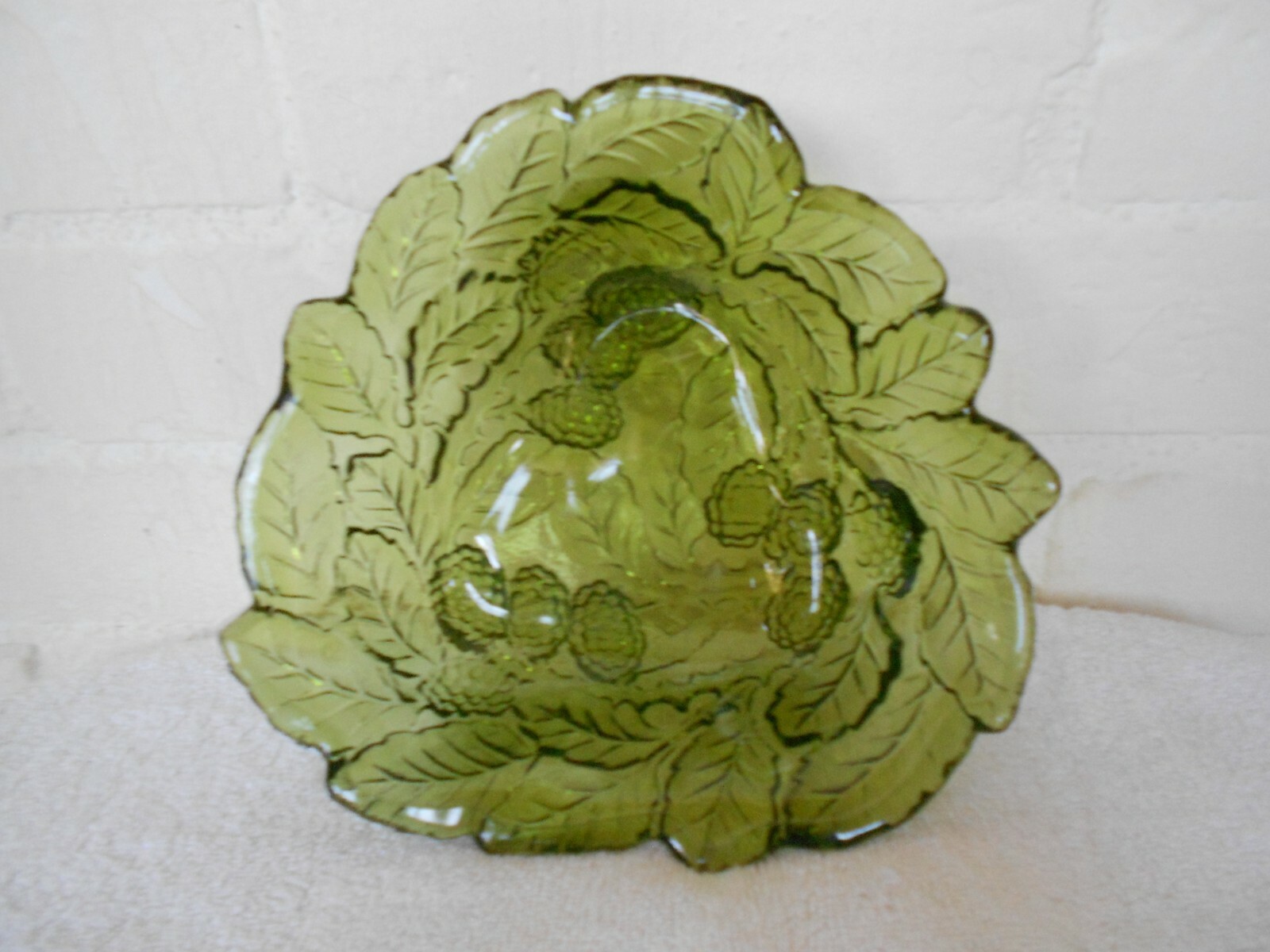 Dark green pressed glass triangular RASPBERRY BOWL serving dish. | eBay