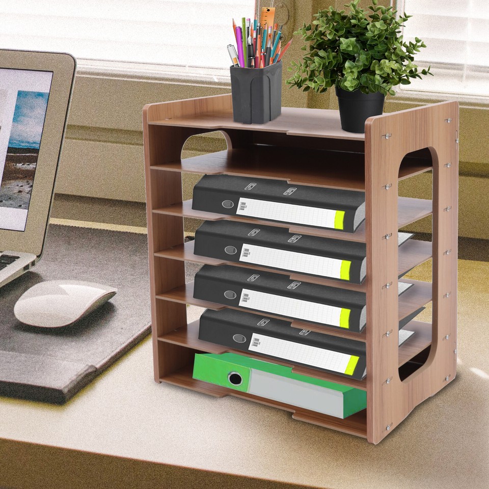 Wood Desktop Organizer Paper File Holder Home /Office Document Storage ...