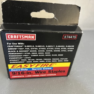 Craftsman 9/16” Heavy Duty Narrow Crown Chisel-Point Wire Staples ...