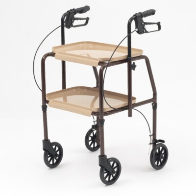 Mobility trolley walker indoor walking aid frame with brakes and trays ...