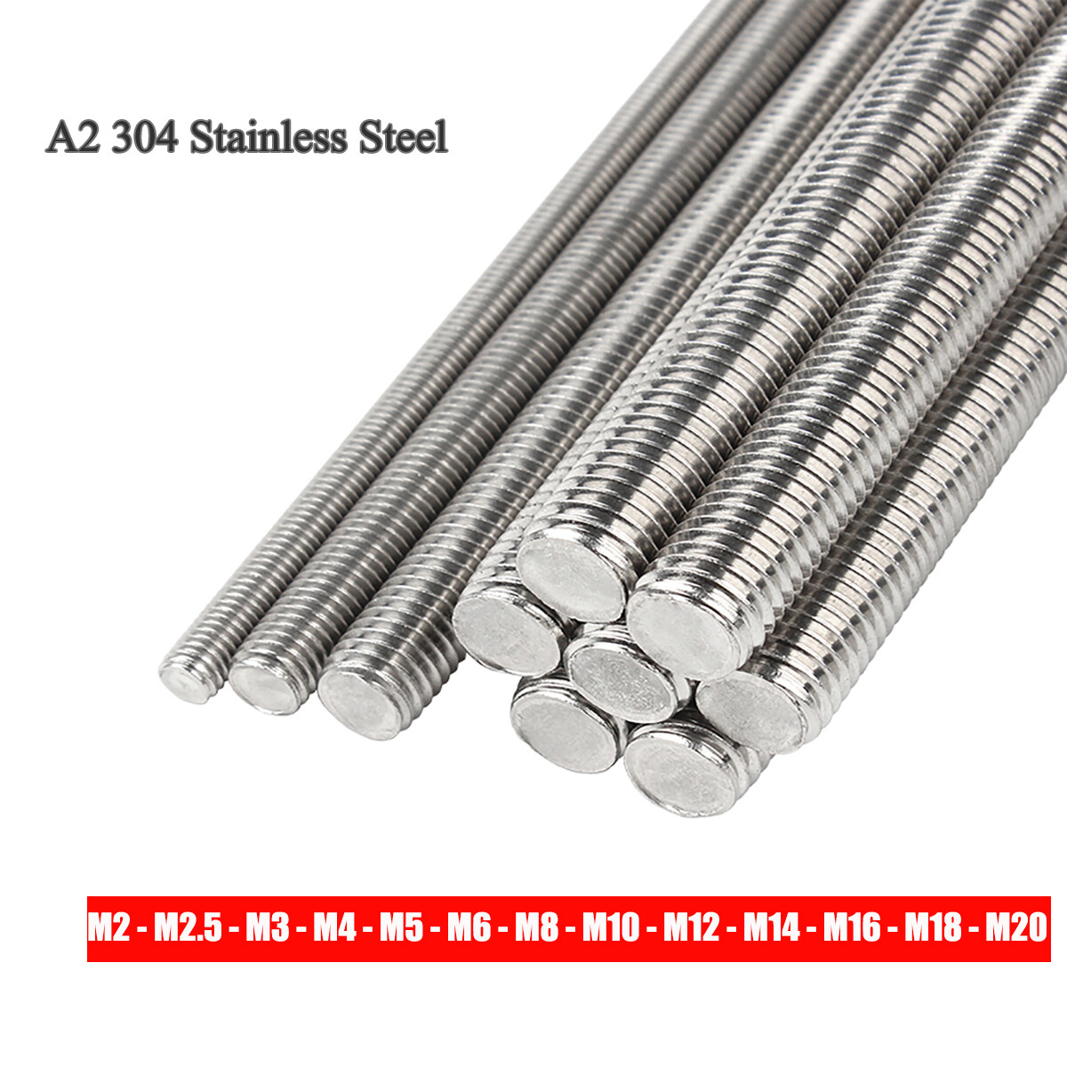 M2-M20 Metric Fully Threaded Rod Bar Studding 150-500mm Long, A2 ...