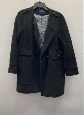 Lands' End Black Wool Cashmere Military Band Jacket Coat Women's 14P | eBay