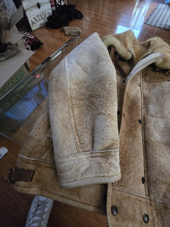 Mens Overland Bomber Jacket Sheepskin Shearling Fur Coat Exelent Shape ...