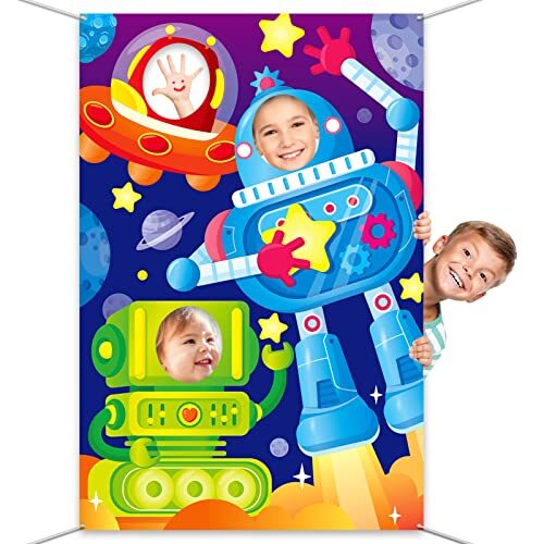 Kids Robot Party Photo Prop Funny Robot Face in Hole Backdrop Outer ...