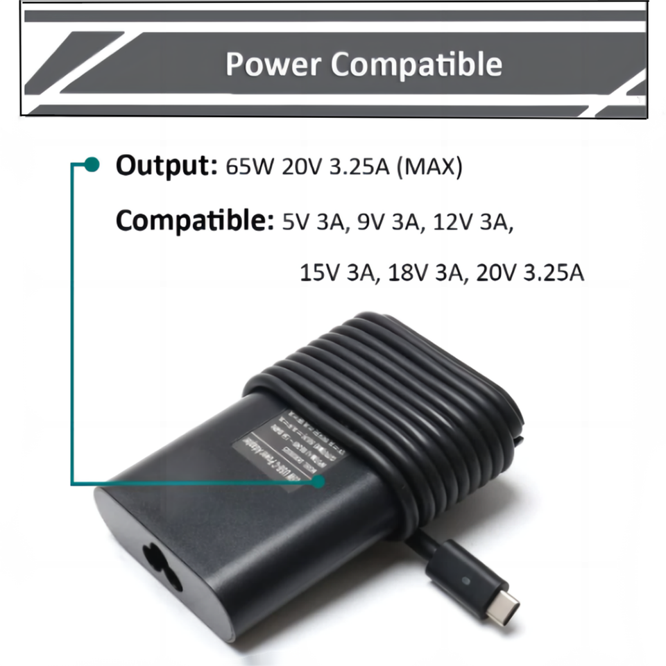 65W USB-C Round Laptop Computer Charger Adapter Power Supply For Dell ...