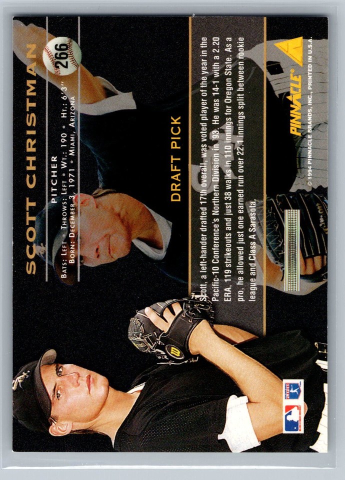 Scott Christman 1994 Pinnacle Draft Pick BASEBALL #266 Chicago White ...