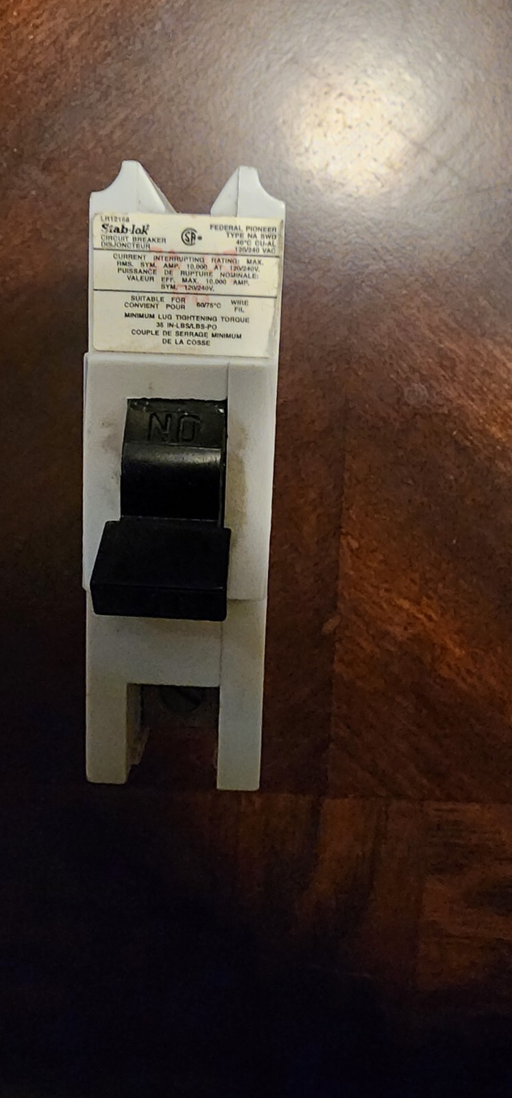 Federal Pioneer Type-NA 15 Amp Circuit Breaker Stab-Lok LR12188. SWD ...