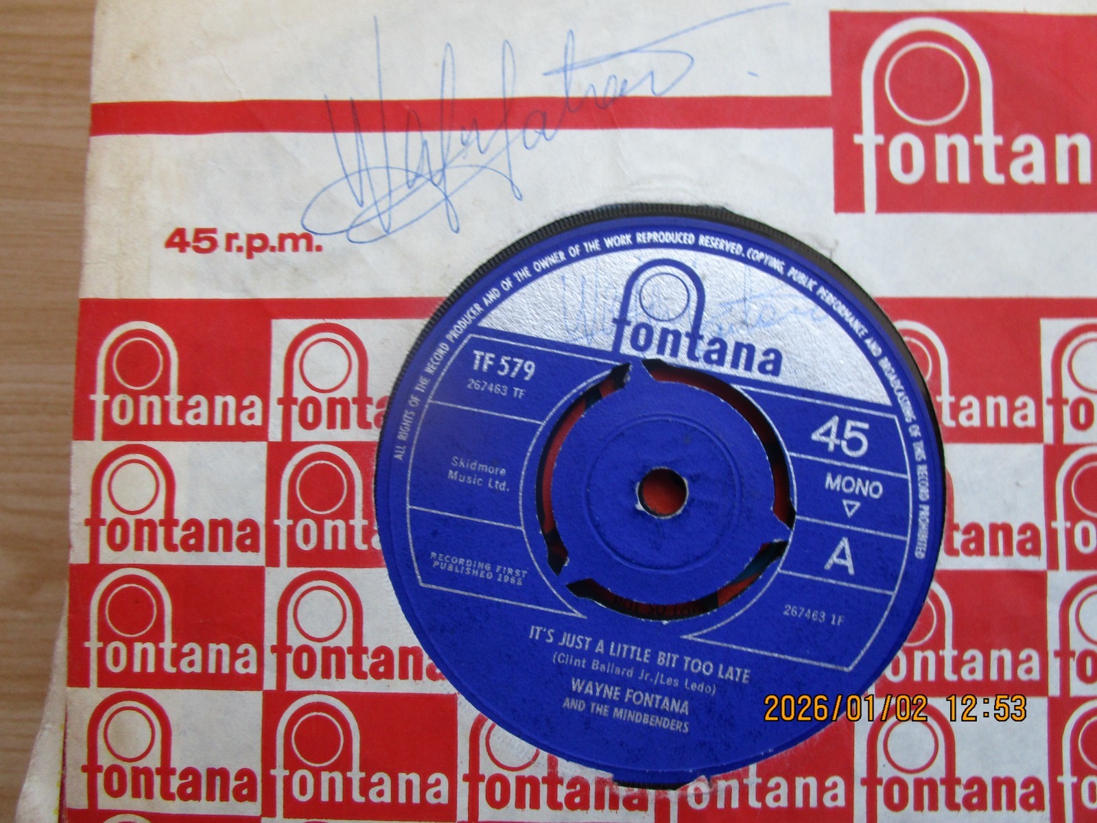WAYNE FONTANA & THE MINDBENDERS=IT'S JUST A LITTLE BIT TOO LATE (SIGNED ...