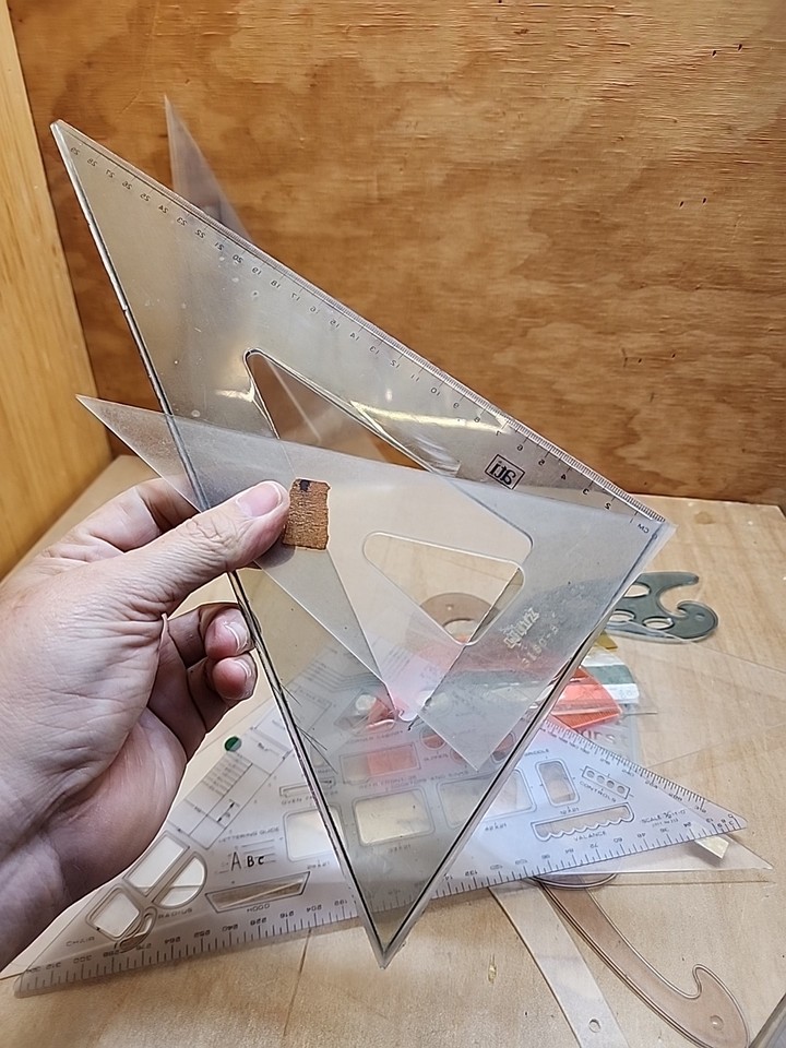 26 VINTAGE DRAFTING TEMPLATES TRIANGLES, ANGLES K&E, LIETZ, STAEDTLER ...
