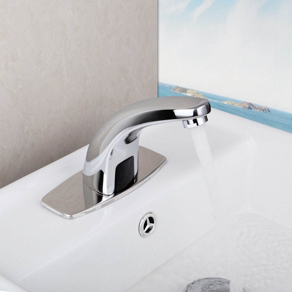 US Automatic Mixer Hands Free Sensor Chrome Bathroom Faucet Basin ...