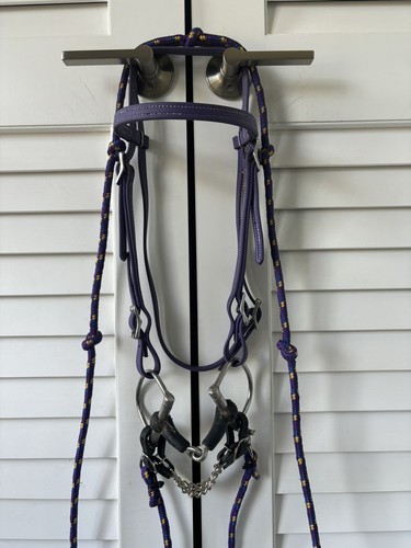 Thick Purple Beta Biothane Western Horse Bridle W/ Rubber Snaffle D Bit ...