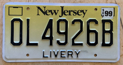 1999 NEW JERSEY LIMO LIMOUSINE TAXI CAB LIVERY LICENSE PLATE " OL 4926 ...
