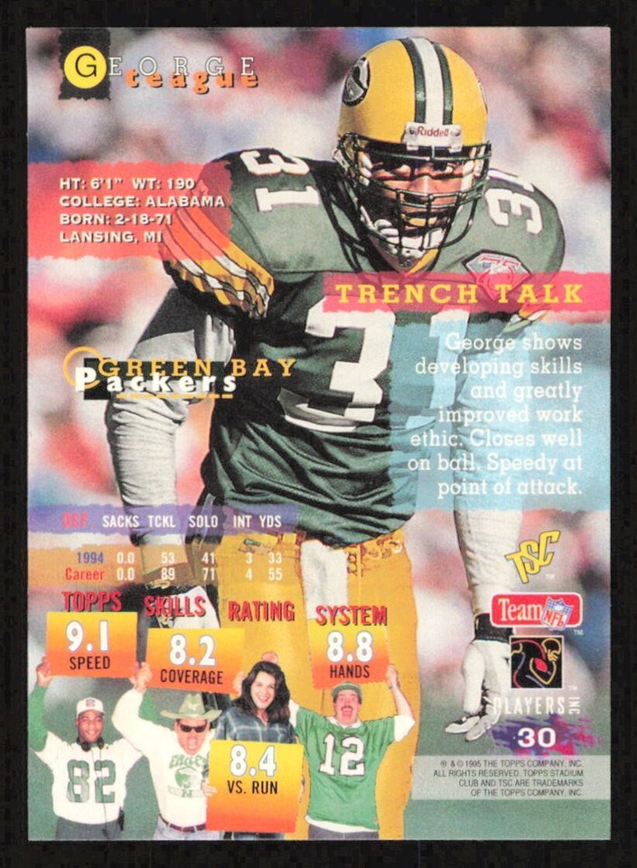 1995 Topps Stadium Club GEORGE TEAGUE Members Only card GREEN BAY ...