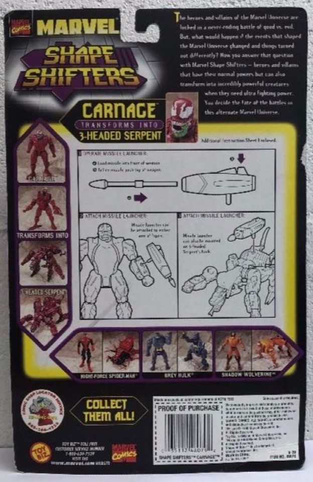 Marvel Shape Shifters Carnage Transforms Into 3 Headed Serpent Toybiz ...