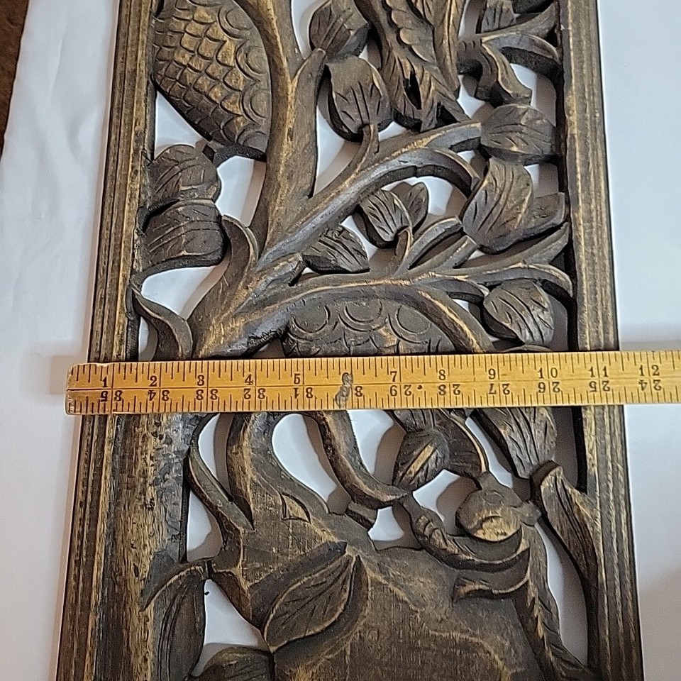 Tropical Wood Wall Art Carved Wood Tiki Decor Panel Elephant Trunk Up ...