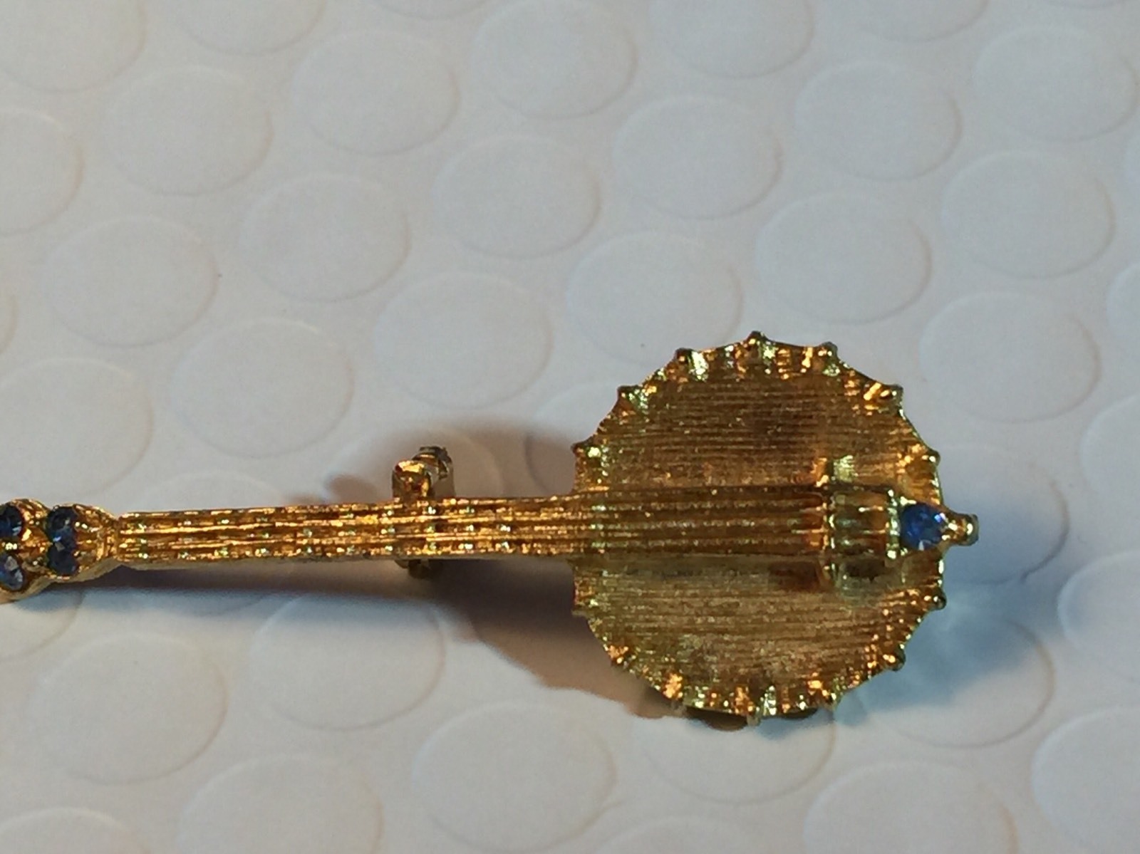 Banjo Brooch Pin Gold Tone Blue Rhinestones Vintage Gift Collectible | eBay
