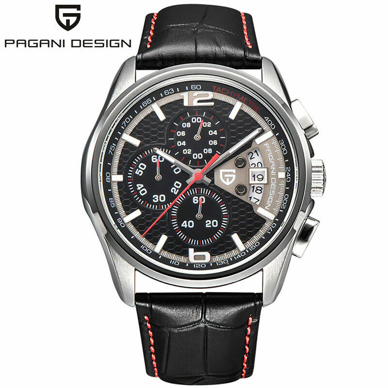 PAGANI DESIGN Genuine Leather Band Chronograph Men Quartz Date Wrist ...