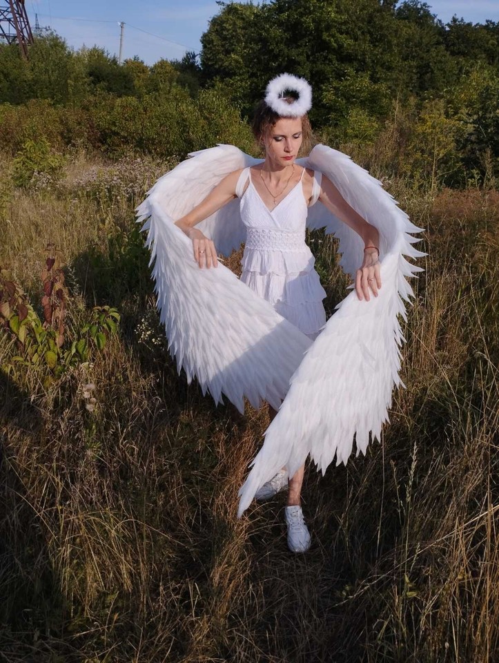 Big dancing white angel movable wings cosplay for wedding for women ...