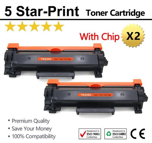2 TN-2450 with Chips Toner for Brother MFC-L2710/2713/2750/2350DW HL ...